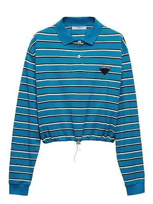 Prada Striped Triangle-appliqué Cotton Piqué Polo Shirt - Light Blue