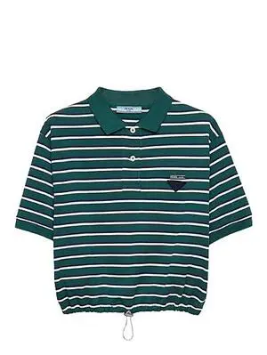 Prada Cropped Stripe Cotton Piqué Polo Shirt - Green