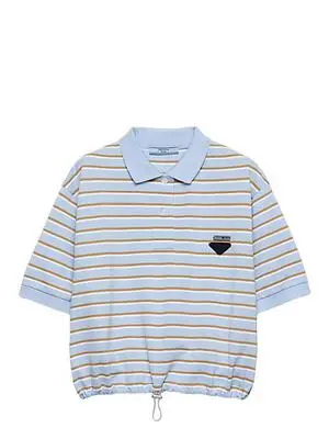 Prada Cropped Stripe Cotton Piqué Polo Shirt - Light Blue