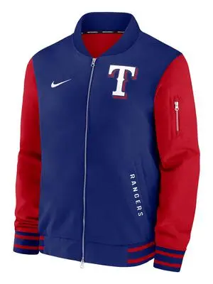 Nike Texas Rangers Authentic Collection Dugout Full-zip Bomber Jacket - Blue