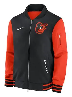 Nike Baltimore Orioles Authentic Collection Dugout Mlb Full-zip Bomber Jacket - Black