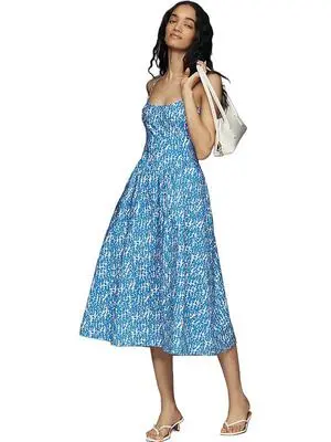 Maeve Sleeveless Square Neck Midi Dress - Blue Pattern