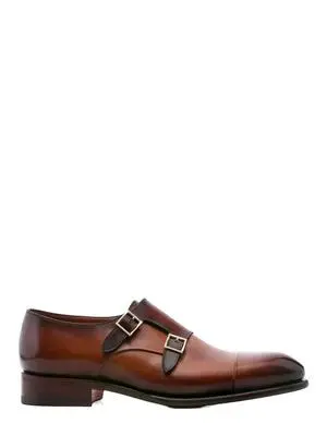Santoni Polished Leather Monk Shoes - Brown