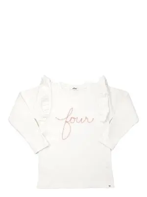 OH BABY! Four" Embroidered Long Sleeve Tee - Cream