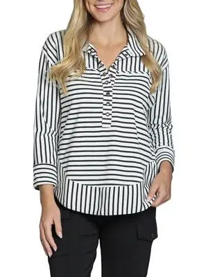 APNY Stripe Grommet Cotton Henley - Black/white Stripe