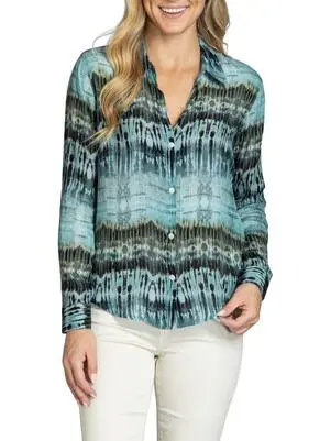 APNY APNY Abstract Print Roll Tab Sleeve Button-up Shirt Bright Blue Multi