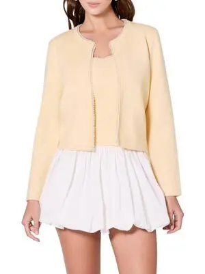 Endless Rose Faux Pearl Trim Cardigan - Butter
