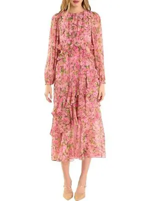 Endless Rose Floral Chiffon Maxi Dress With Cutouts - Pink Multi