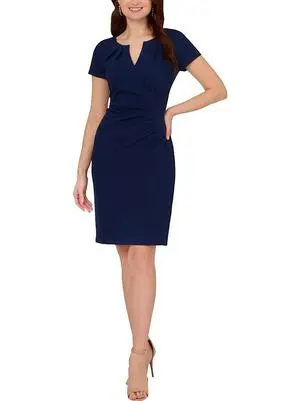 Adrianna Papell Pleated Sheath Dress - Navy Sateen