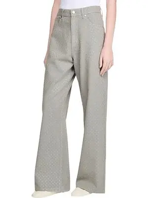 Sandro Rhinestone Embellished Wide Leg Jeans - Grey