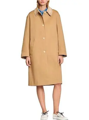 Sandro Embellished Trench Coat - Camel
