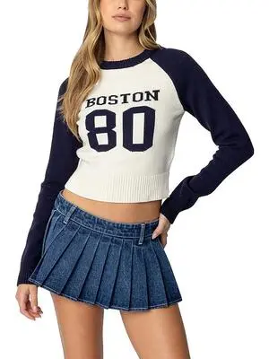 EDIKTED Boston Babe Raglan Sweater - Navy And Cream