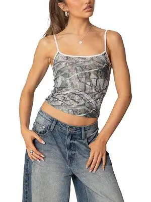 EDIKTED Camouflage Contrast Tank Top - Olive