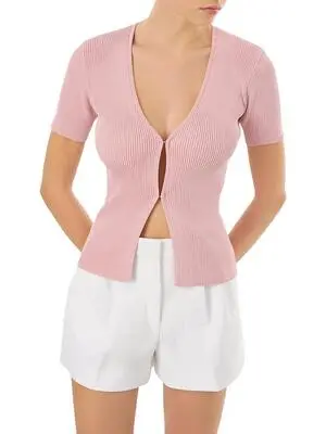 LAMARQUE Aurelie Ribbed V-neck Top - Rose