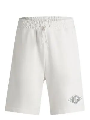 Hugo Branded Straight-leg Cotton-jersey Shorts - Natural