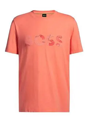 BOSS Crewneck Brand-print Cotton-jersey T-shirt - Open Red