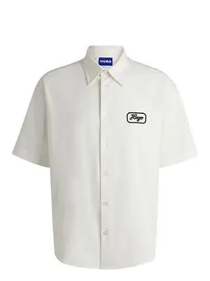 Hugo Brand-embroidered Short-sleeve Cotton Shirt - Open White