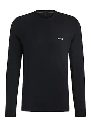 BOSS Crewneck Long-sleeve Stretch-cotton T-shirt - Dark Blue