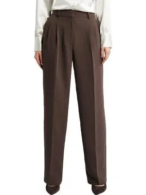OPEN EDIT Crepe Straight-leg Trousers - Brown Seal