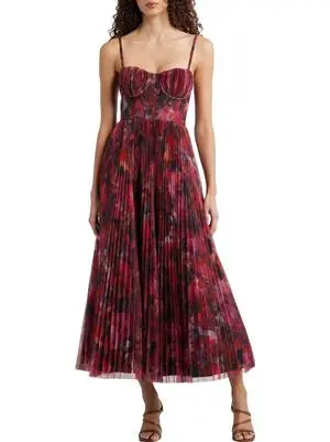HUTCH Pleated Cocktail Dress - Pink Multi Abstract Paint Blot
