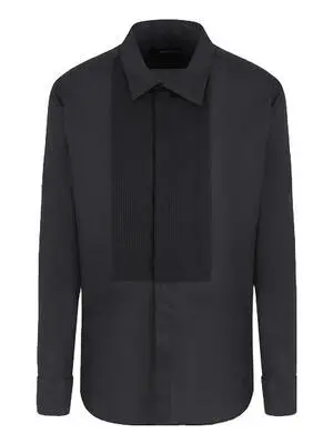 Giorgio Armani Cotton Tuxedo Shirt With Pleated Detail - Black