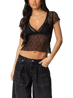EDIKTED Edikted Julie Sheer Lace Top Black