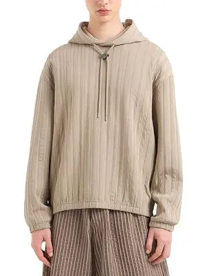 Emporio Armani Striped Hooded Sweatshirt - Light Beige