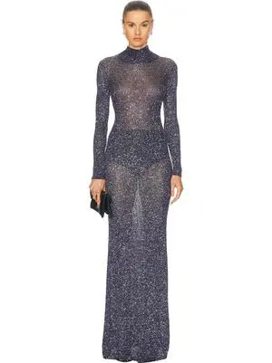 Balenciaga Sequins Knit Maxi Dress - Navy & Silver