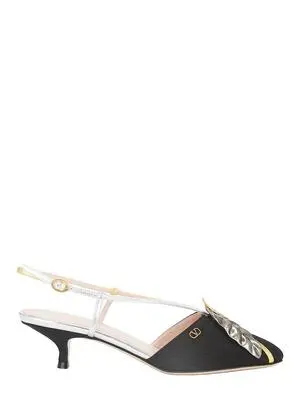 Valentino Garavani Foliage Slingback Pumps - Nero  Silver  & Old Gold