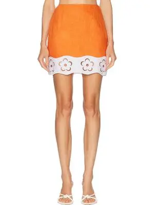 Staud Margaux Linen Skirt - Apricot & White