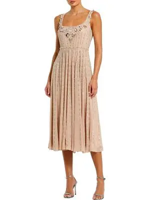 Mac Duggal Sleeveless Beaded Georgette Midi Dress - Rose