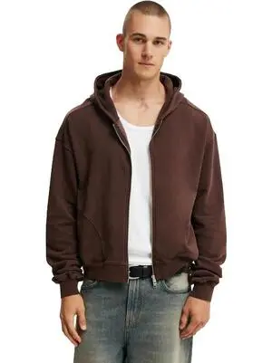 COTTON ON Cropped Zip-Up Hoodie Dark Oak