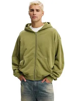 COTTON ON Cropped Zip-Up Hoodie Grass Green Wash