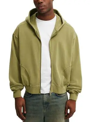 COTTON ON Cropped Zip-Up Hoodie Grass Green