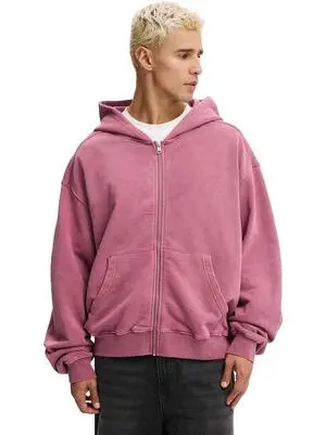 COTTON ON Cropped Zip-Up Hoodie Heather Rose Wash