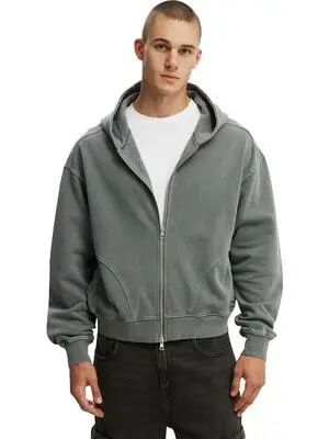 COTTON ON Cropped Zip-Up Hoodie Slate Stone
