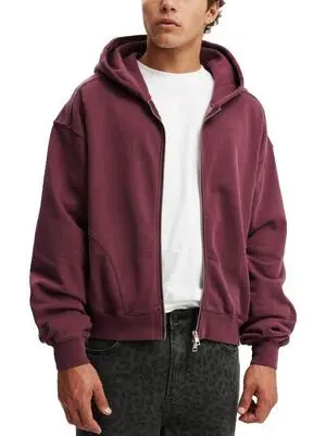 COTTON ON Cropped Zip-Up Hoodie Velvet Plum