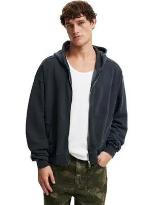 COTTON ON Cropped Zip-Up Hoodie Washed Black