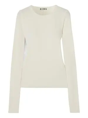 Eterne Ribbed Stretch Cotton And Modal-blend Top - Neutrals