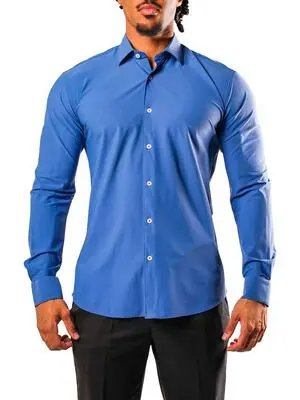 MACEOO Fibonacci Stretcheuroyale Cotton Blend Button-up Shirt - Blue