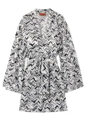 Missoni Belted Striped Crochet-knit Robe - Black