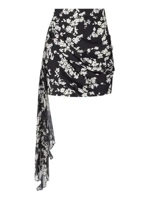 Elisabetta Franchi Draped Floral Skirt - Black