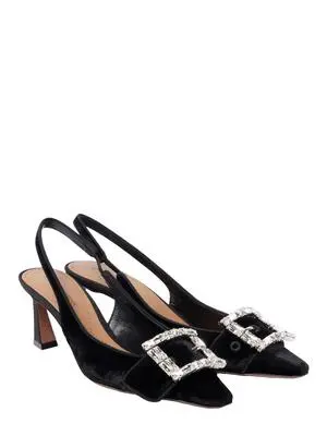 Dolce & Gabbana Embellished Velvet Slingback Pumps - Black