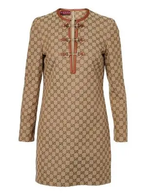 Gucci Horsebit Gg Canvas Mini Dress - Neutrals