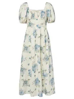 Faithfull The Brand Dalia Floral Linen Midi Dress - Blue