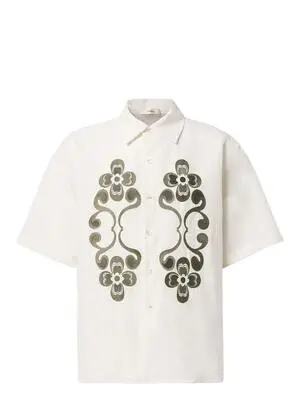 Commas Reflection Embroidered Bowling Shirt - White