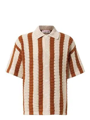 Orlebar Brown Thomas Crochet Cotton Bowling Shirt - Beige