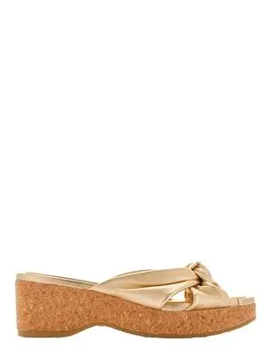 JIMMY CHOO Avenue Metallic Leather Wedge Sandals - Gold