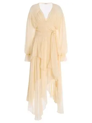 RODARTE Tie-detailed Silk-chiffon Midi Dress - Off-white
