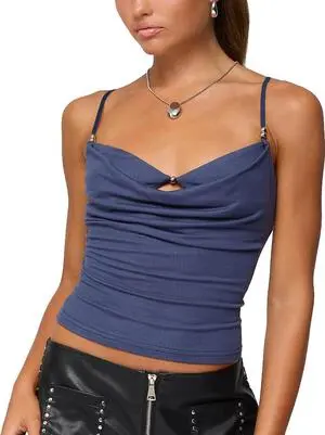 EDIKTED Layered Bra Cowl Neck Top - Dark-blue